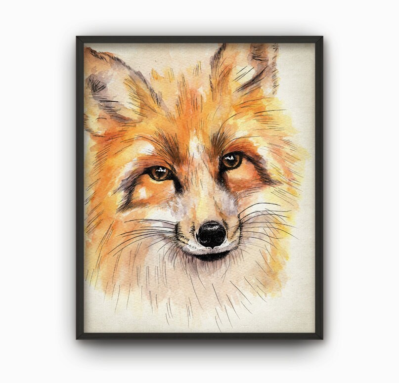 Fox Watercolor Wall Art Print Fox Ink And Watercolour