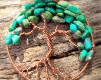 Items similar to The Itty Bitty Turquoise Tree of Life Necklace in ...
