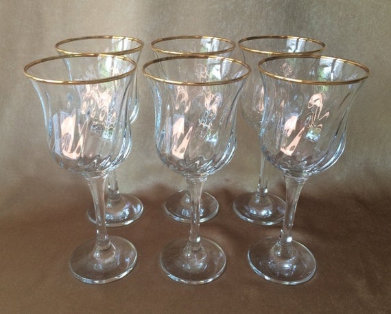 Gold Trim Wine Glass Winterthur Swirl 24 Lead Crystal 24k