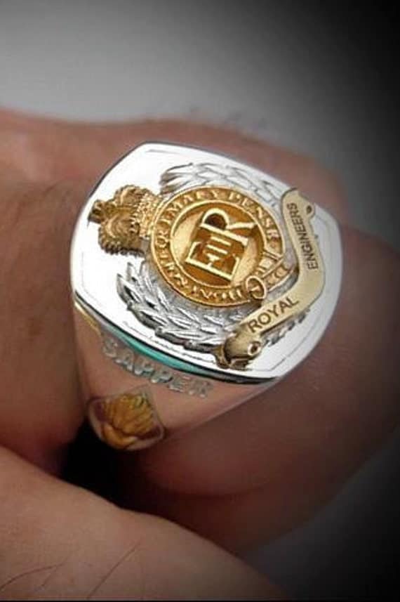 Royal Engineers Bespoke Gold Plated Emblem Ring by SilverSirYesSir