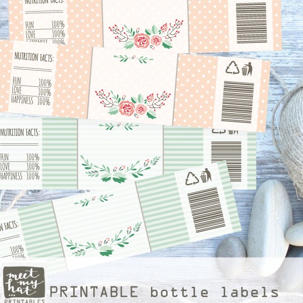 BLANK water bottle LABELS. Printable labels in soft pink and