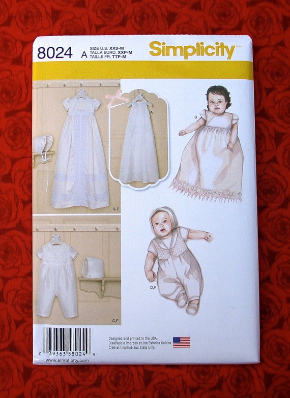 Simplicity Sewing Pattern 8024 Christening Gowns Rompers