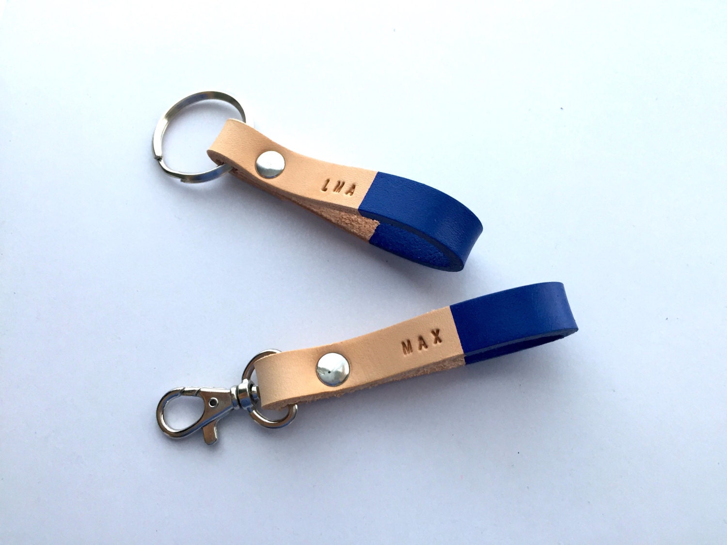 Custom Cobalt Handmade Leather Keychain