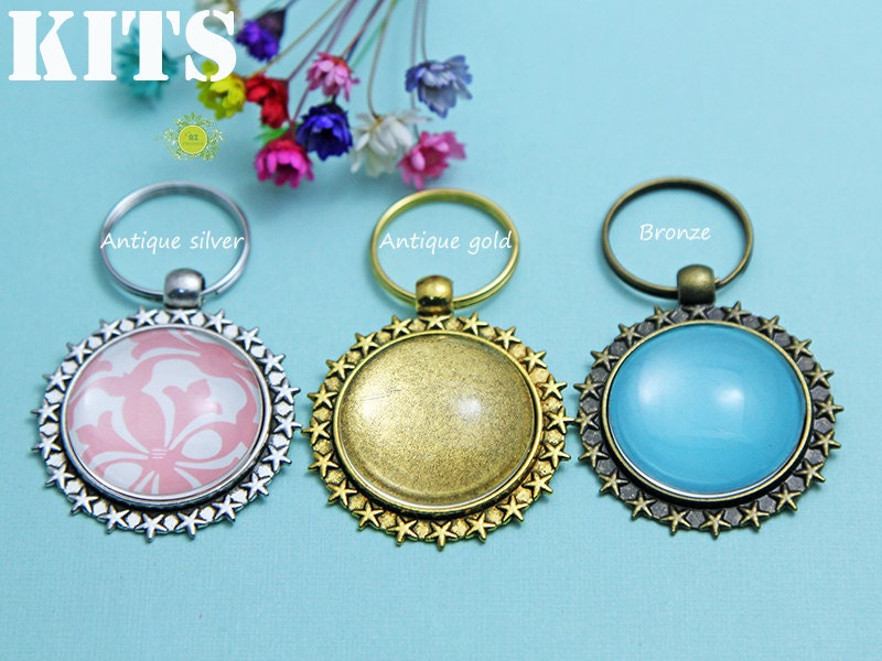 10 Photo Keychain Kits-Complete Pendant Kits-25mm Round