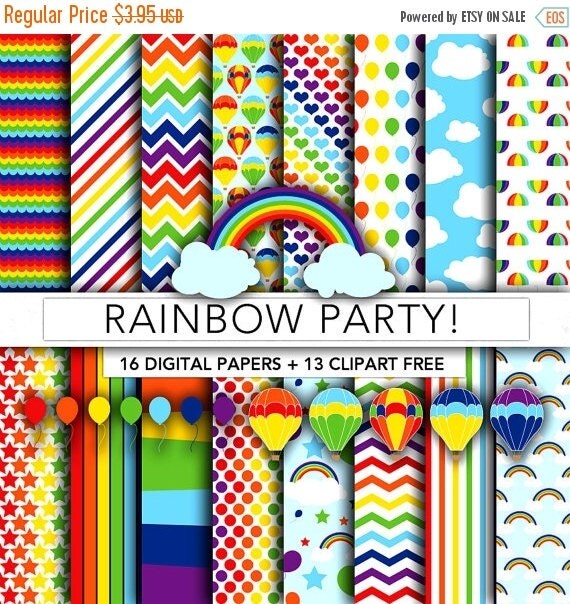 30% OFF SALE Rainbow digital paperrainbow by GraphicFarm on Etsy