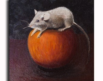 Rat Mini Painting-a cute grey. rat-Rat art Animal Painting