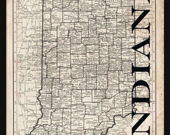 Old Map Indiana State 1864 United States of America