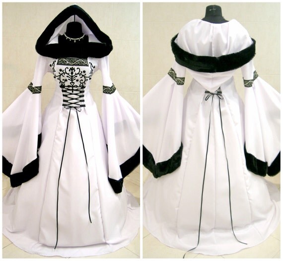 FUR Medieval dress M-L-XL 16-18-20 goth costume witch