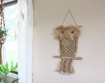Large Macrame Owl Wall Hanging with Pocket!