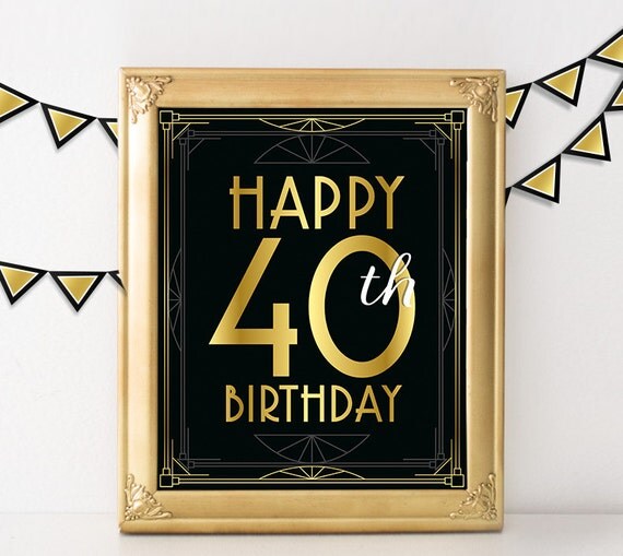 40th birthday decoration Happy 40th birthday sign. 40 year