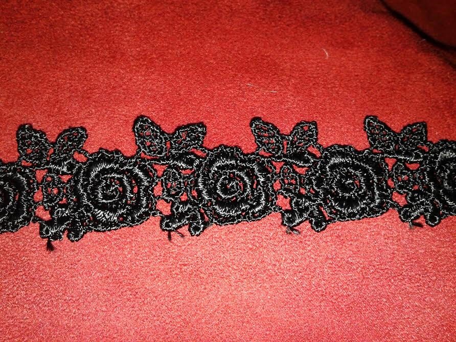 Black Rose Fabric Trim 1 inch/Black venise lace by FabricinaBox