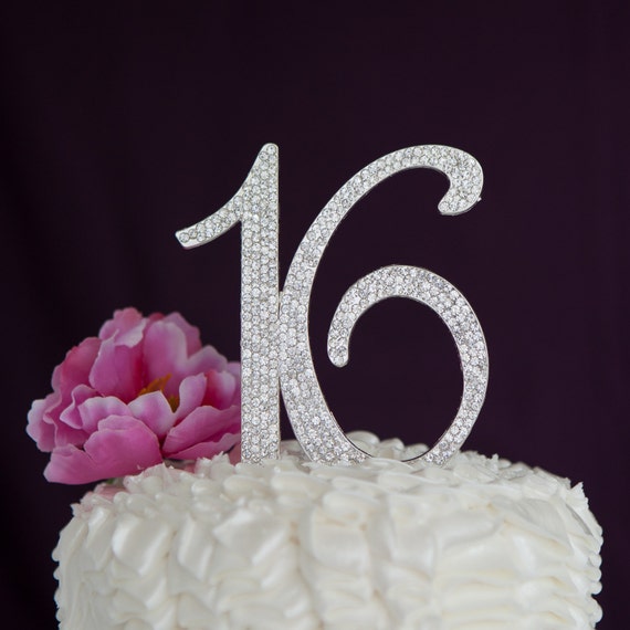 Sweet 16 Cake Topper Silver Crystal Rhinestone Number 16th