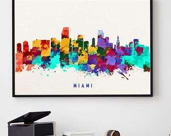 Miami Skyline Art Print Miami map Florida State Art Miami