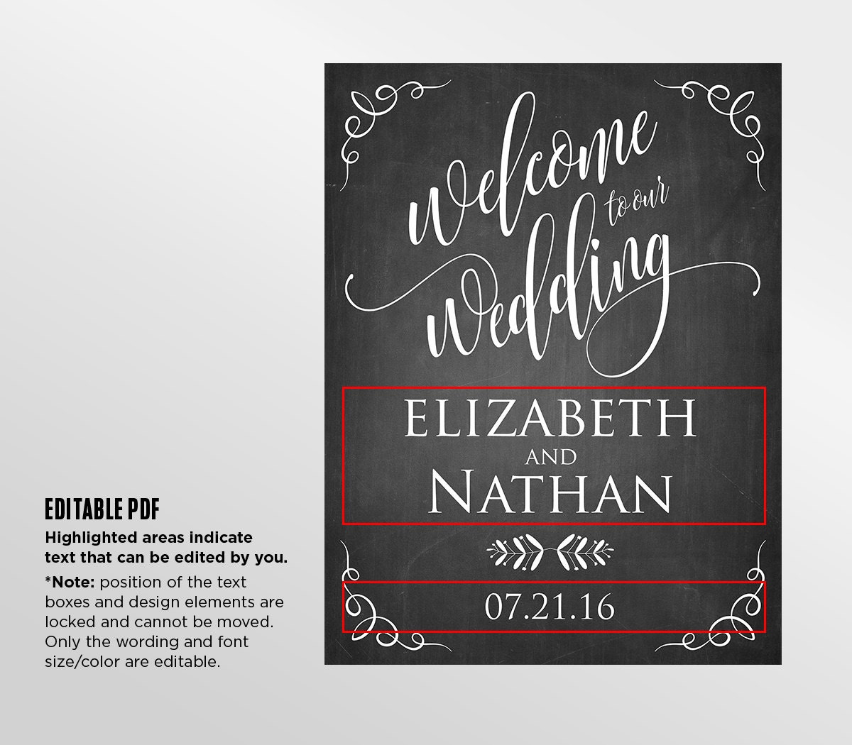 Printable Wedding Welcome Sign Template Rustic Chalkboard Welcome 