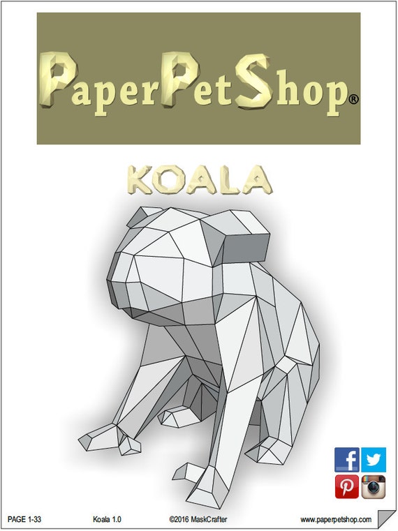 Paper Koala 3d Papercraft Template Paper Forest Pet from