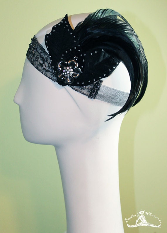 1920s Style Black / Pewter Colored Headband - Gothic - Flapper Headband ...