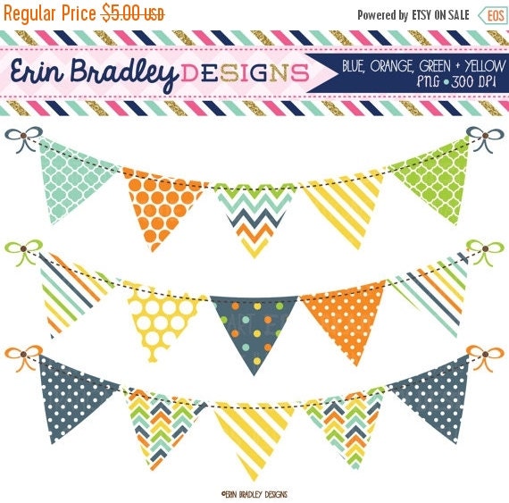 60% OFF SALE Bunting Clipart Graphics by ErinBradleyDesigns