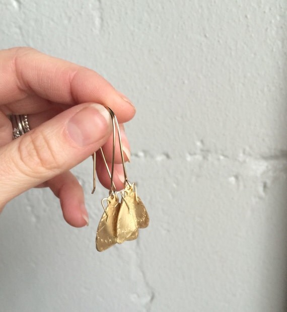 Moth Earrings. Insect Earrings. Flying Insect Dangles. Gold