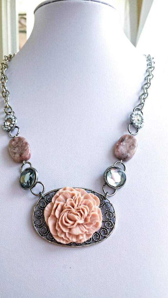 Pink Flower Necklace Pink Floral Necklace Pink By Soulfulleeyours