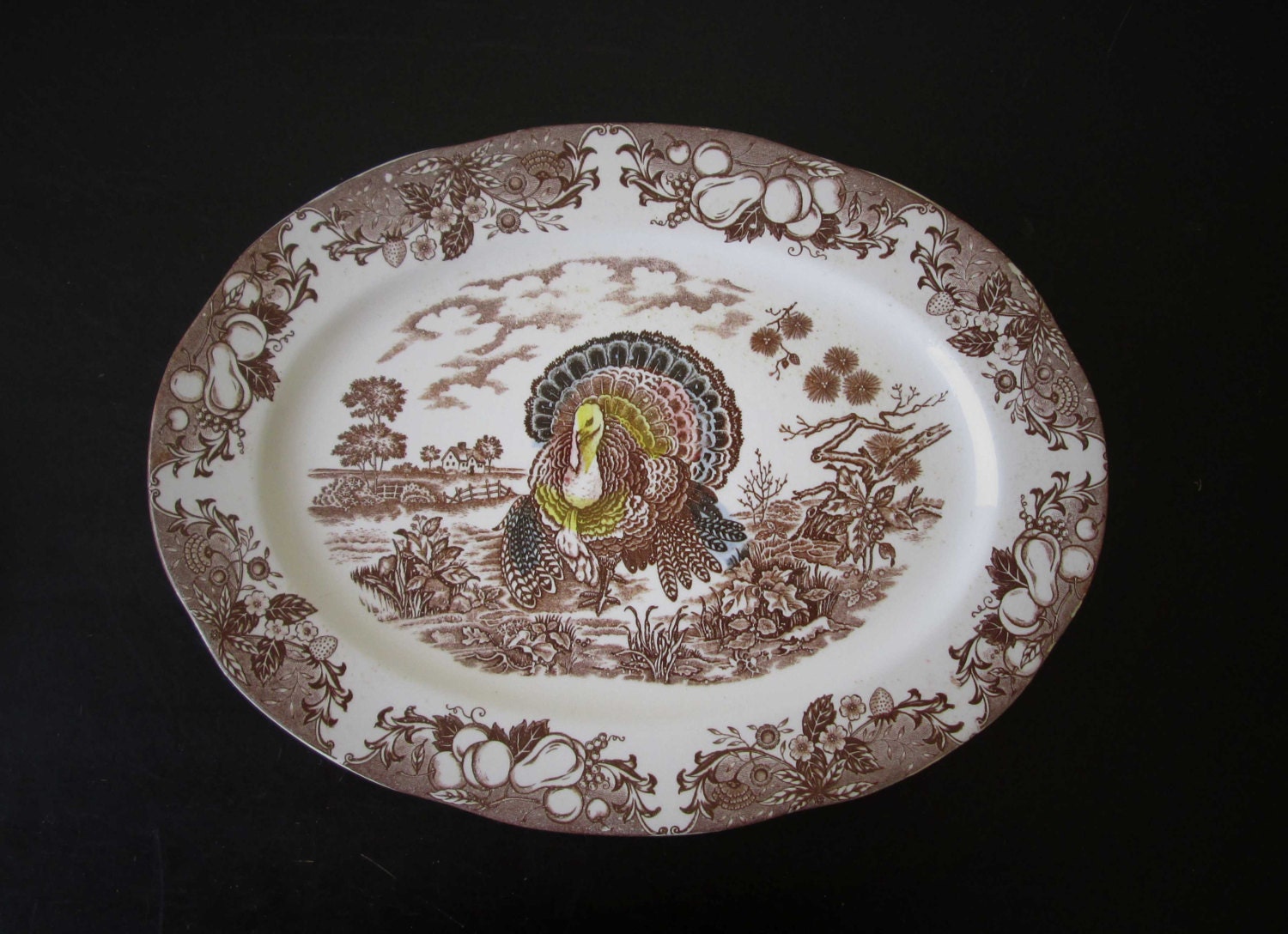 Vintage Transferware Thanksgiving Turkey Large Serving Platter Stamped ...