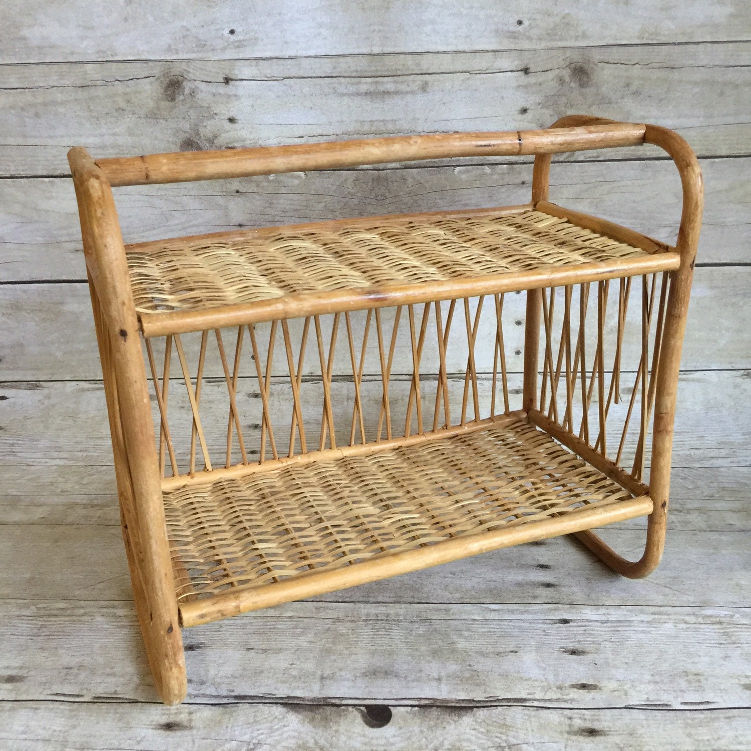 Mid Century Wicker Shelf – Rack – Light Wooden Shelving – Haute Juice