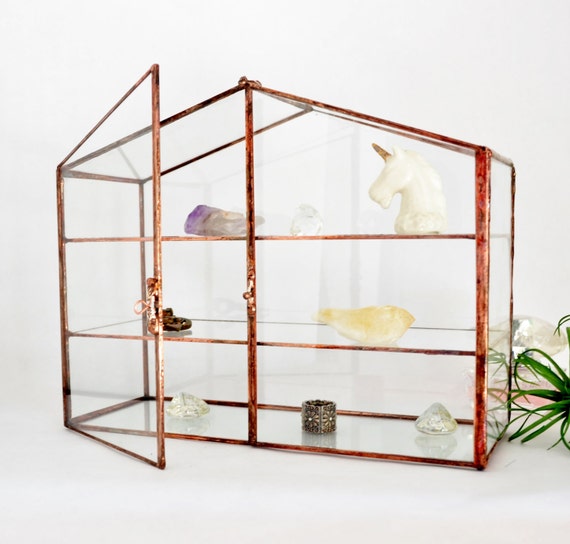 Items similar to Glass House Box, Glass Jewelry Box Two Shelves, Two ...