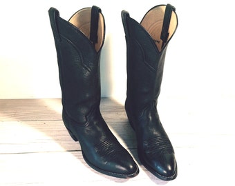 Vintage Cowboy Boots AUSTIN HALL Custom Handmade Tall Black
