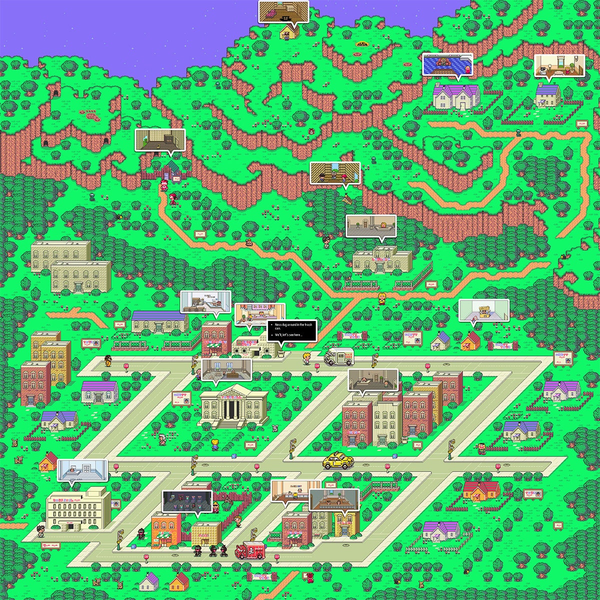 Video Game Art Print Earthbound The Town of Onett Super