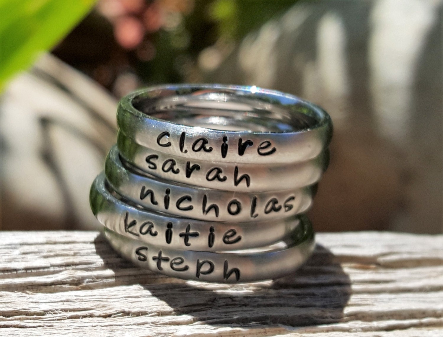 Hand Stamped Name Rings Personalized Stacking Ring Mothers