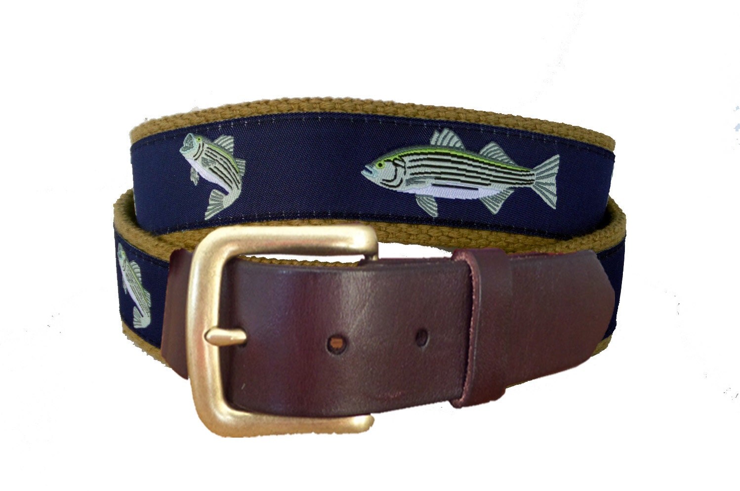 Striped Bass Nautical Belt / Leather Belt / Canvas Belt