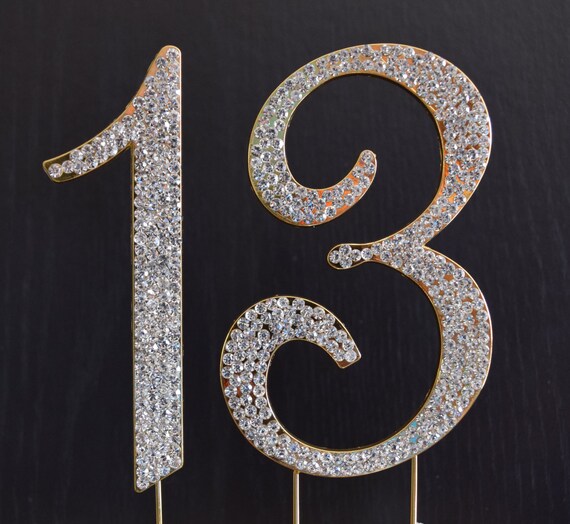 Rhinestone Gold NUMBER 13 Cake Topper 13th Birthday Party rhinestone-gold-number-13-cake-topper-13th-birthday-party
