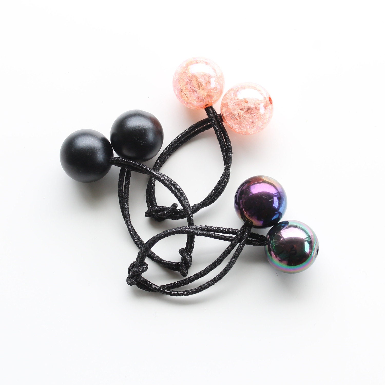 GLAM HAIR BOBBLES. Set of 3. Retro Hair Ties Bobbles. Matt