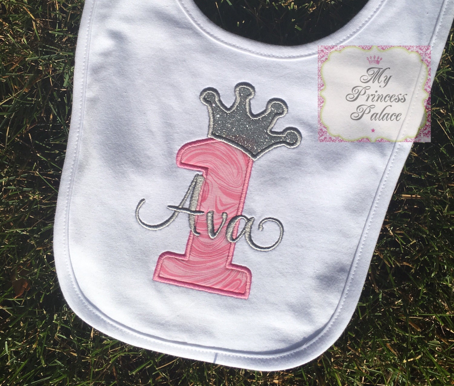 Personalized Princess Crown 1st Birthday Bib