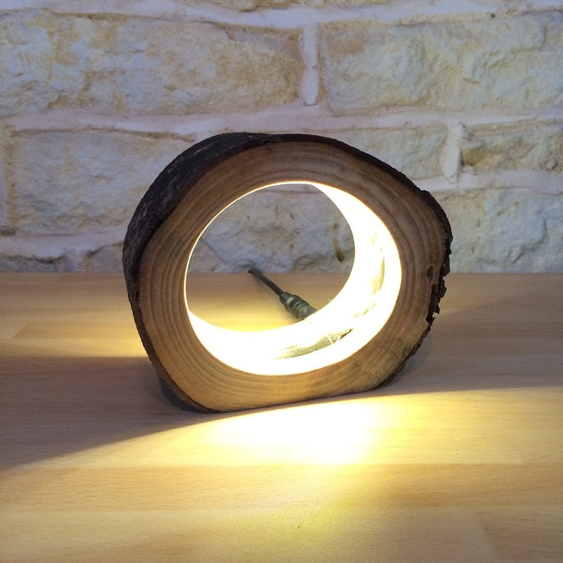 Small LED Log Light Table Lamp Desk Light Real Wooden Log