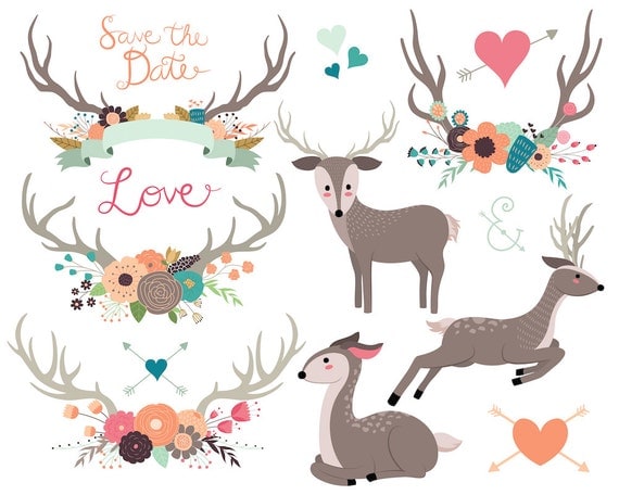 Rustic Floral Woodland Wedding Clipart 14 Vector PNG & JPG