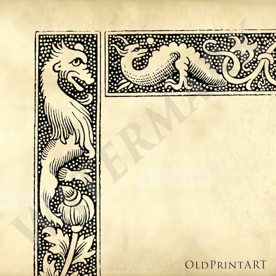 Antique Ornatement Frame medieval dragon Printable Digital