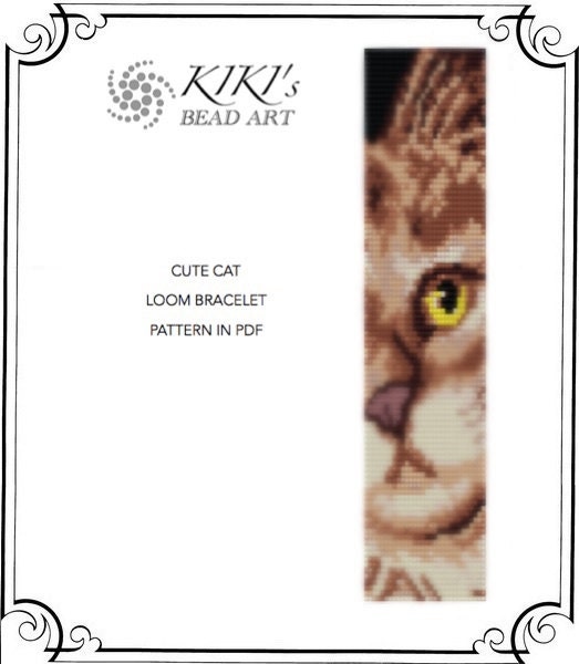 Bead Loom pattern Cute cat LOOM bracelet cuff PDF by KikisBeadArts