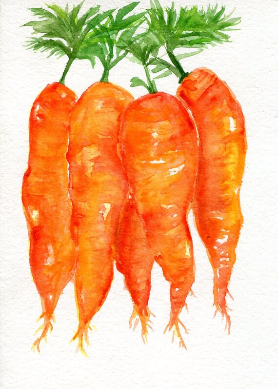Carrots watercolor painting original vegetables 5 x 7 original