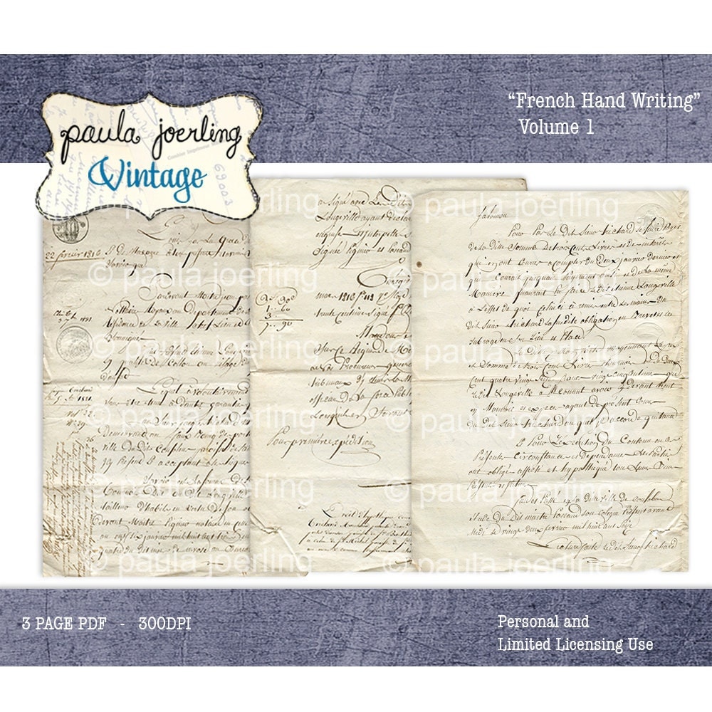 Printable French Cursive Old French Writing Digital Download