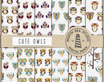 Owl digital paper | Etsy