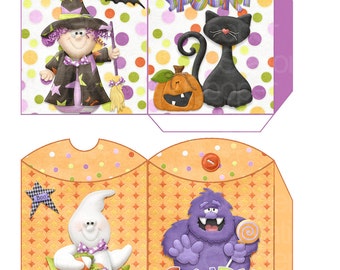 Printable Halloween Gift Box DIY PDF Patterns for witch