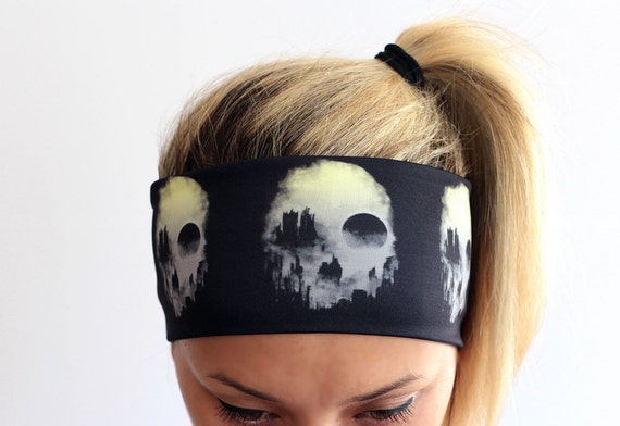 Skull Headband Elastic Black Headband Workout headband Head