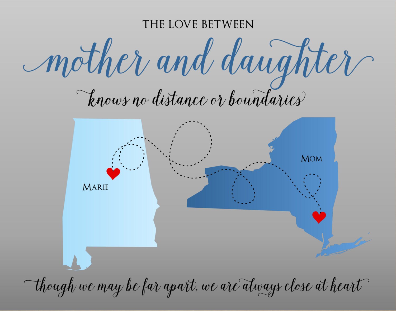 Mother's Day Gift Long Distance Mother Daughter Map