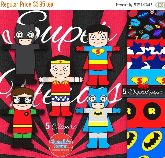 30% OFF SALE Super Hero Digital clipart and digital by GraphicFarm