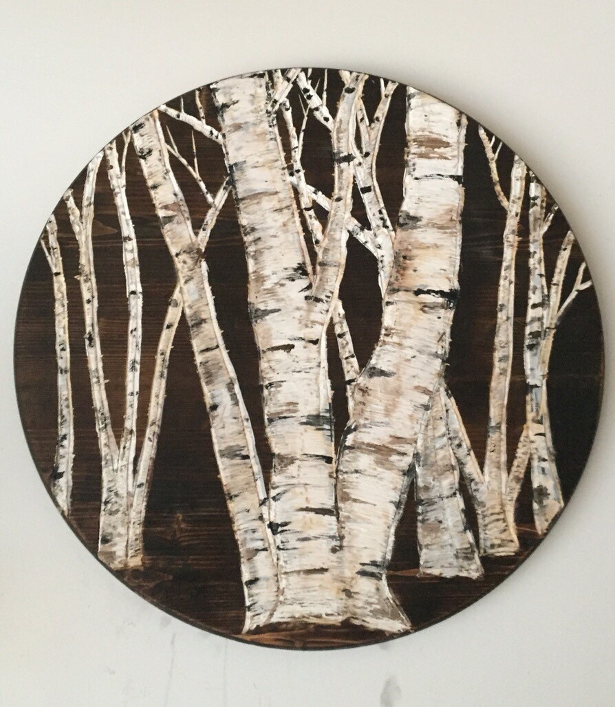 Stunning carved birch tree wood wall art 24in original