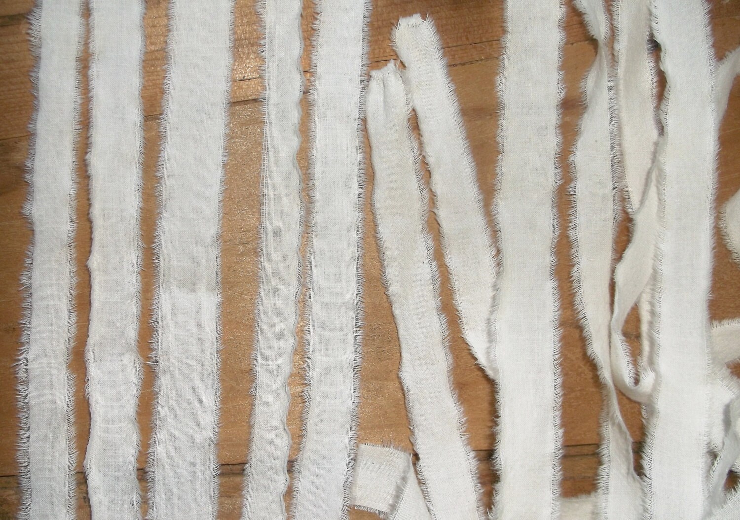 25 yards of Hand Torn Vintage Ribbon cream cotton