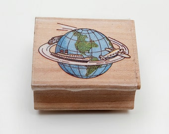 Globe rubber stamp | Etsy