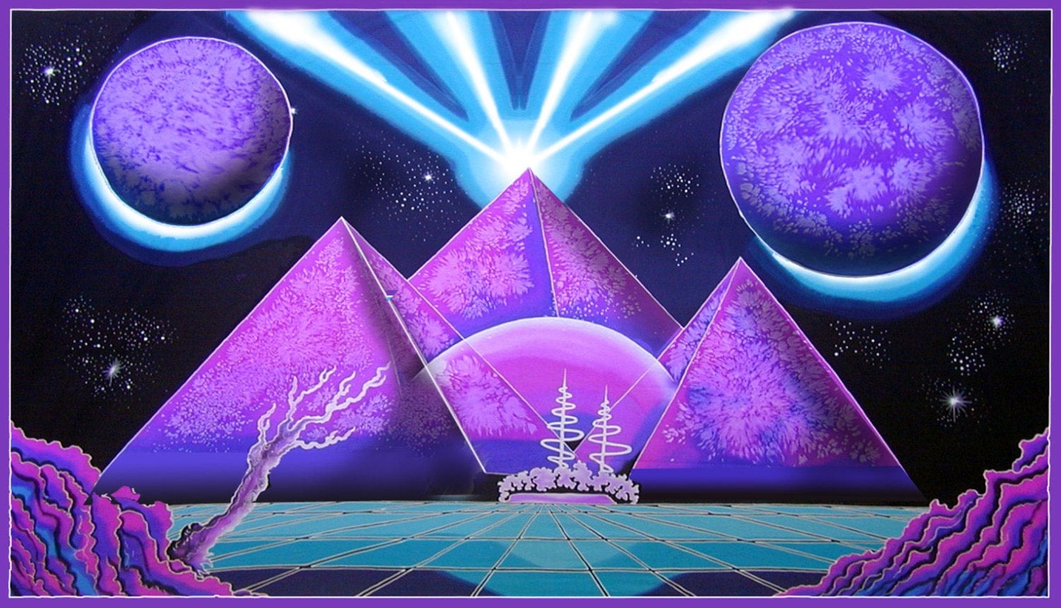 Psychedelic tapestry 'Space Pyramids'. Giant banner