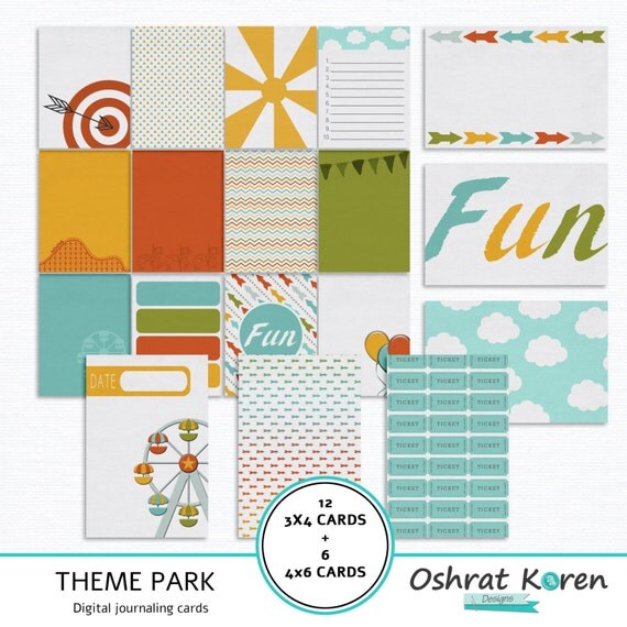 Digital journaling cards Theme park kit Amusement park