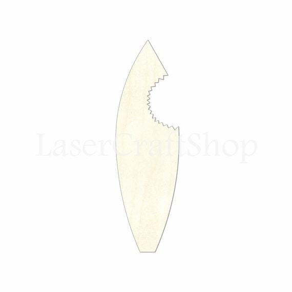 Surfboard with Shark Bite Wooden Cutout Shape Silhouette